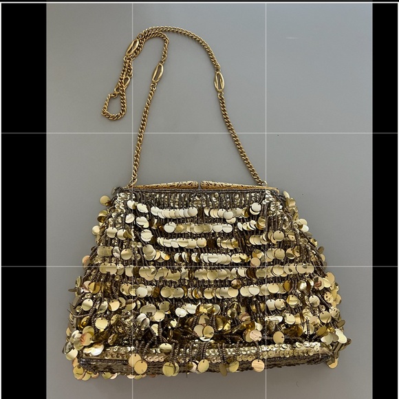 Dimple | Bags | Vintage Dimple Gold Handmade Beaded Fleece Sequin ...